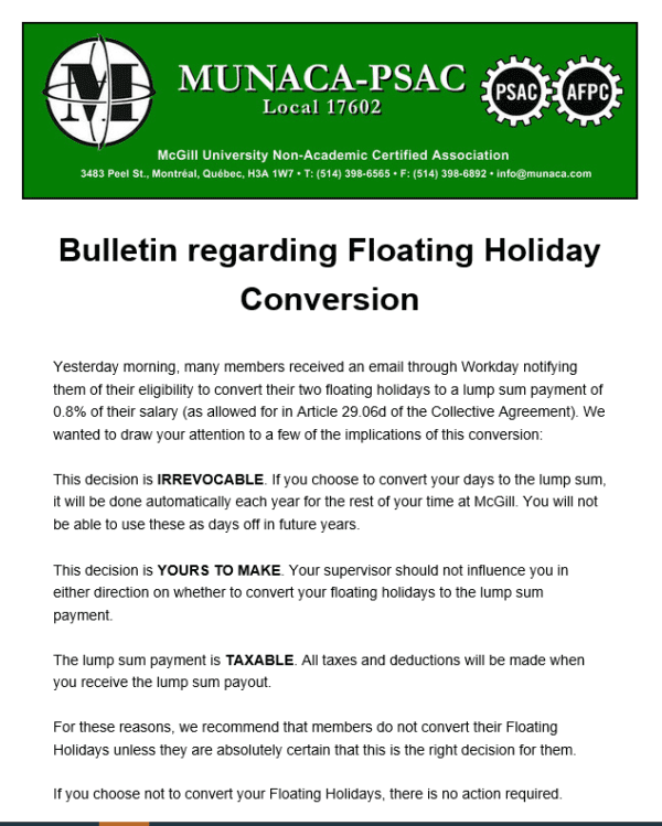 MUNACA - McGill University Non-Academic Certified Association