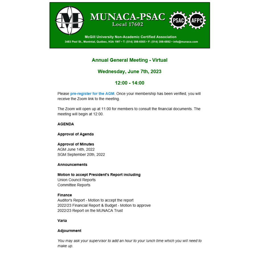 MUNACA - McGill University Non-Academic Certified Association
